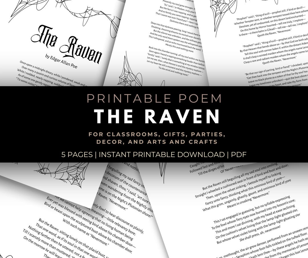 The Raven PDF - Edgar Allan Poe Printable Poem for Halloween, English ...