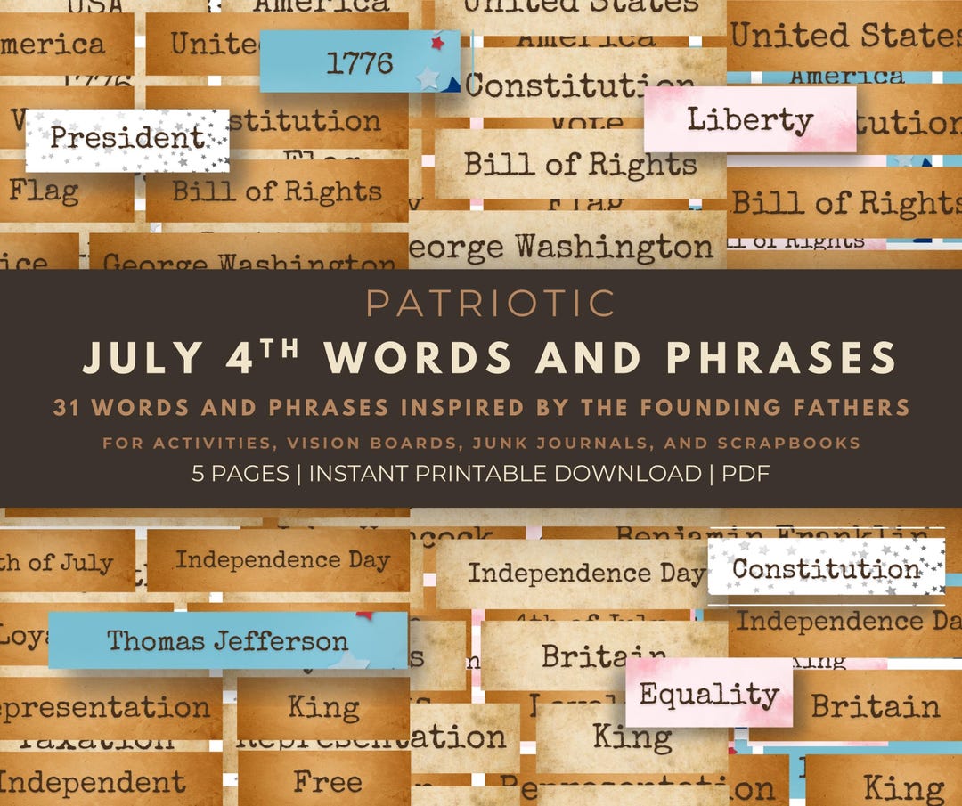 July 4th Words and Phrases for Independence Day Activities, Junk ...
