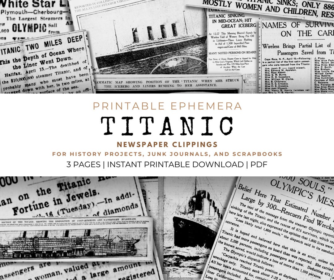 Titanic Newspaper Clippings - Printable Ephemera for History Projects ...