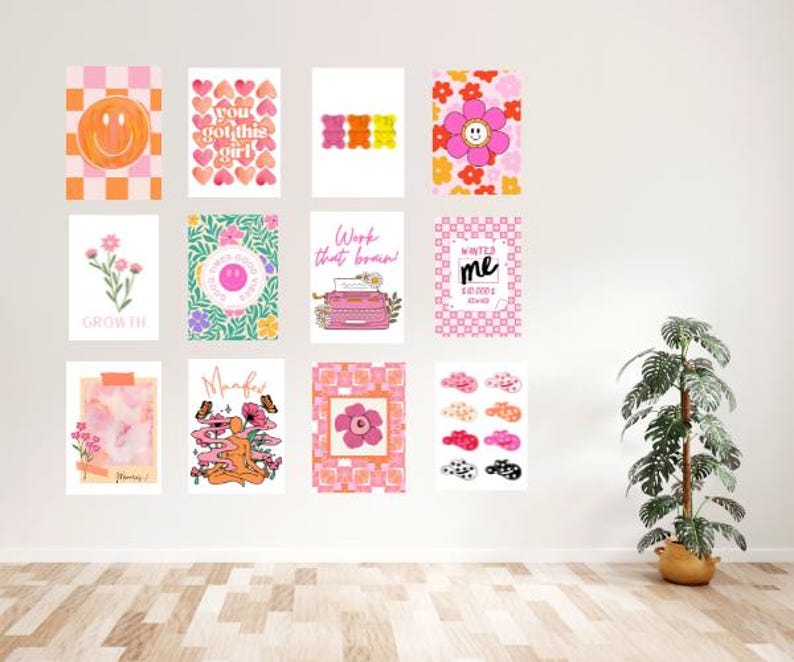 Pink and Orange Aesthetic Printable Set of 12 Pink Collage Room Decor ...