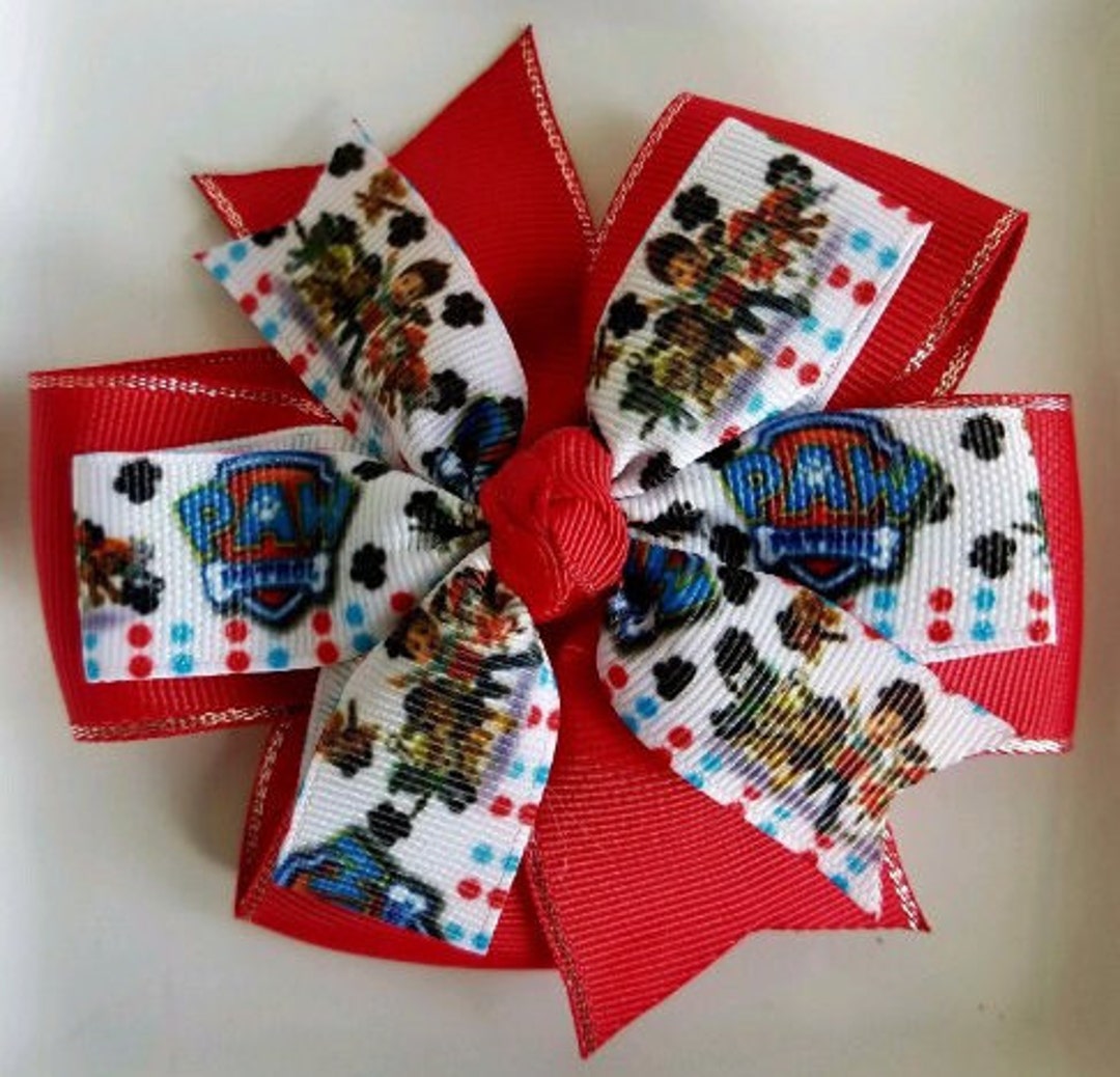 PAW Patrol 4.5'' Double Pinwheel Pig Tail Hair Bows Red White Blue ...