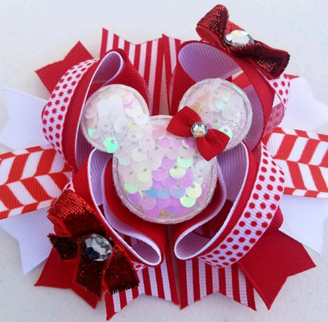 Minnie Mouse Disney Christmas Red White Candy Cane Sequined Ears Hair ...
