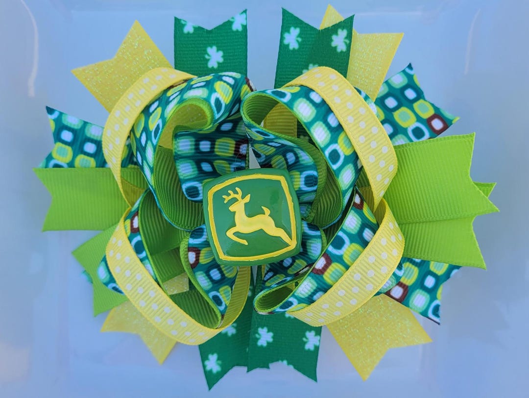 John Deere Tractor Yellow Green Hair Bow 5" - Etsy