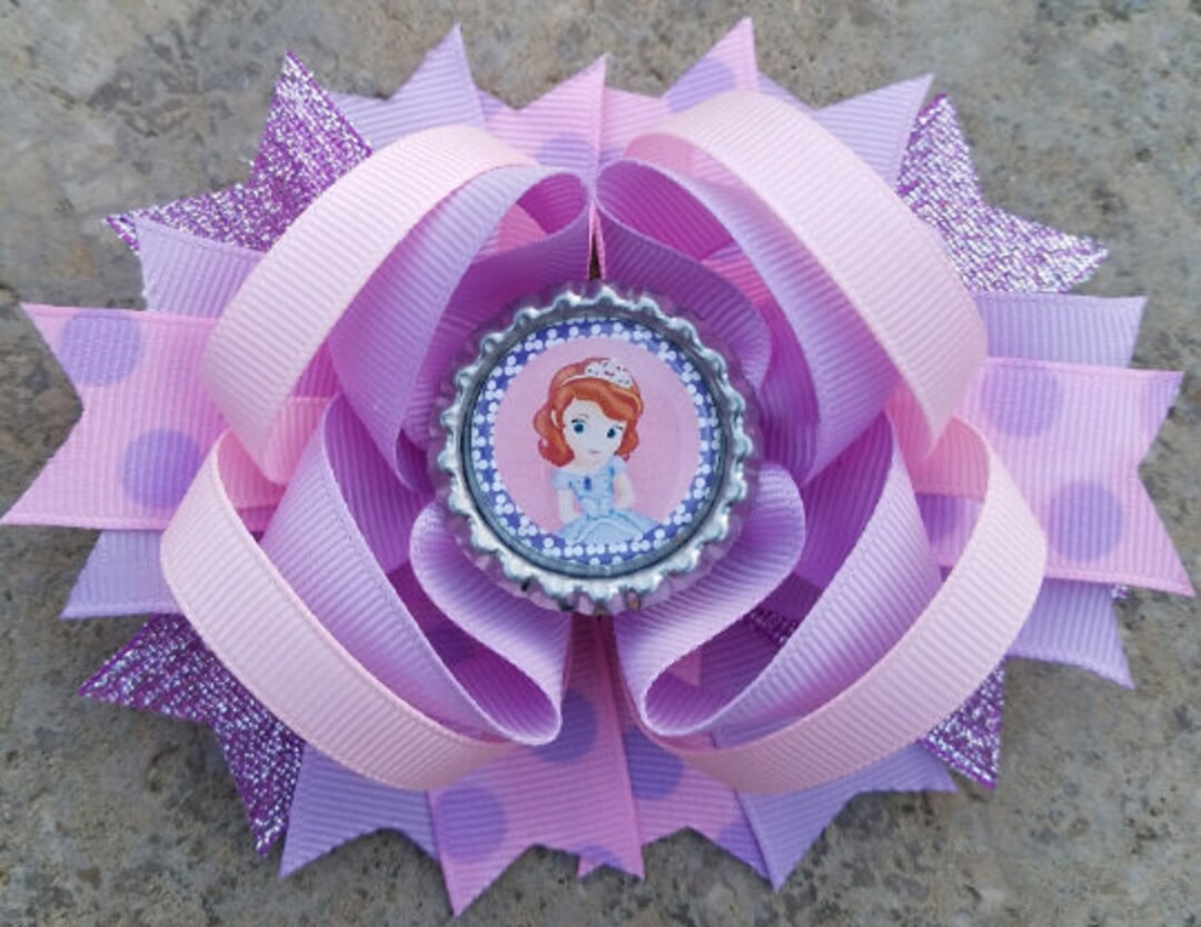 Sofia the First Disney Princess Pink Lavender Bottle Cap Hair Bow 5" - Etsy