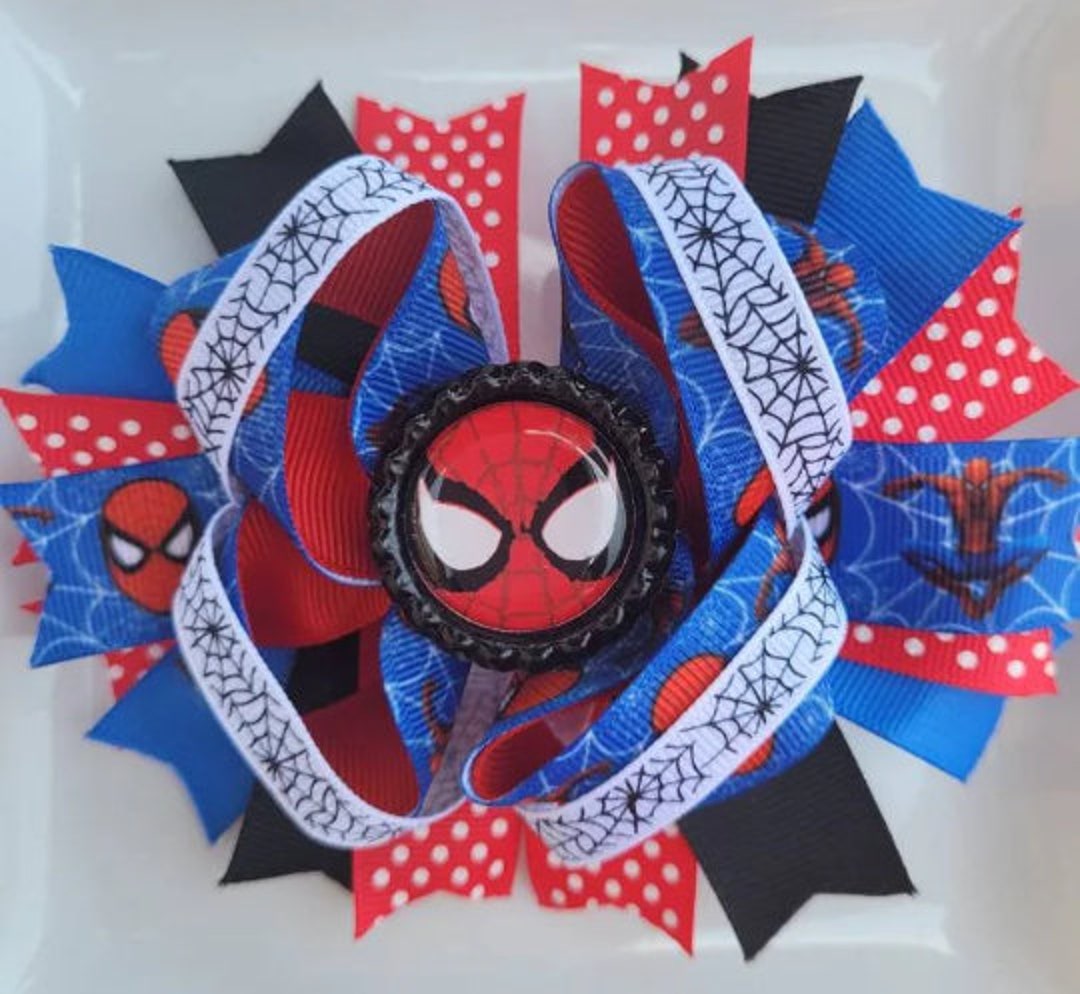 Spiderman Red White Blue Spider Web Bottle Cap Hair Bow 5" - Etsy