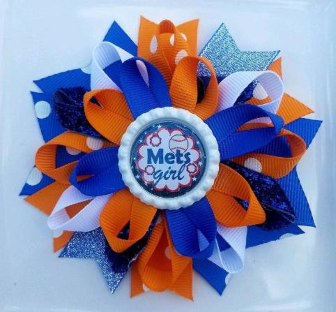 MLB New York Mets Orange White Blue Bottle Cap Hair Bow 4" - Etsy