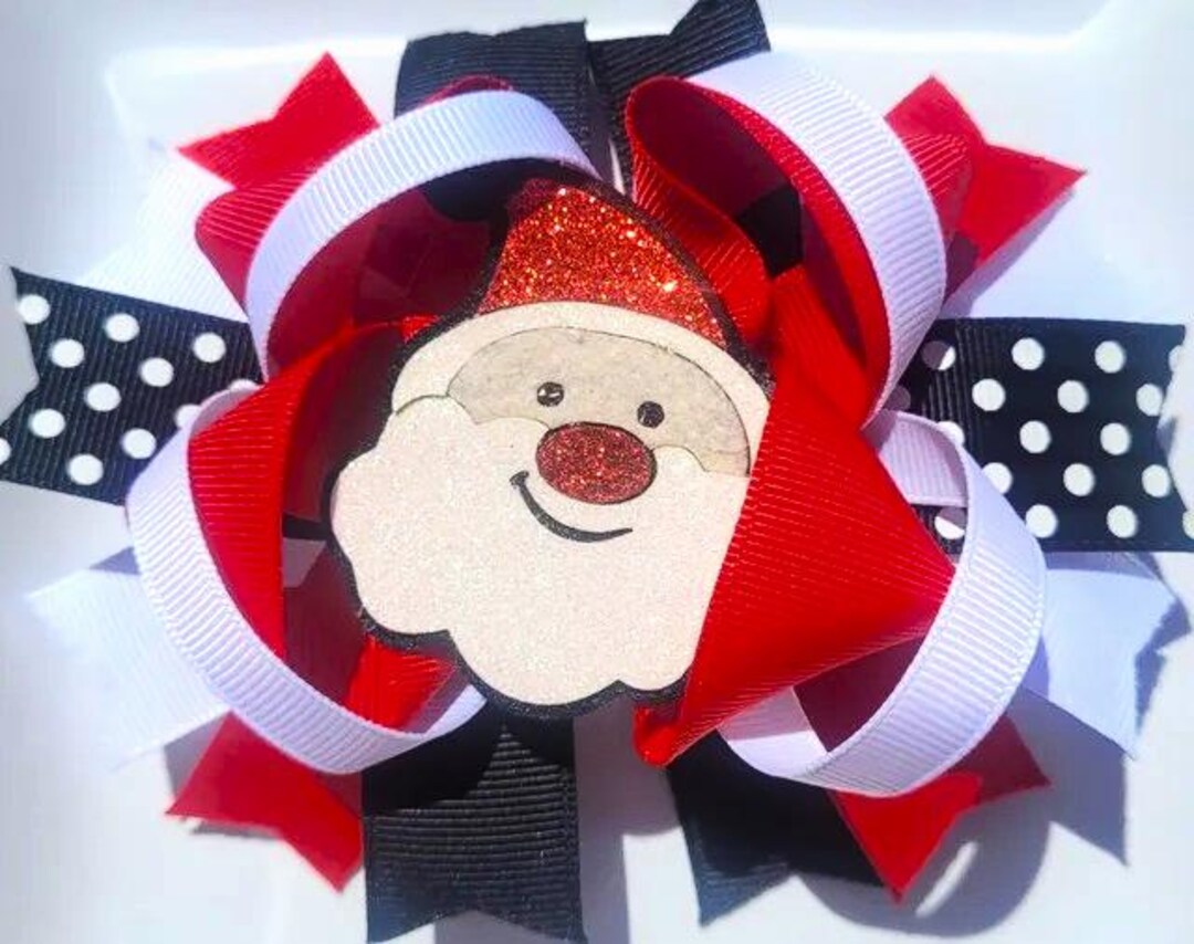 Santa Red Black White Sparkle Santa Felt Center Piece Hair Bow 5" - Etsy