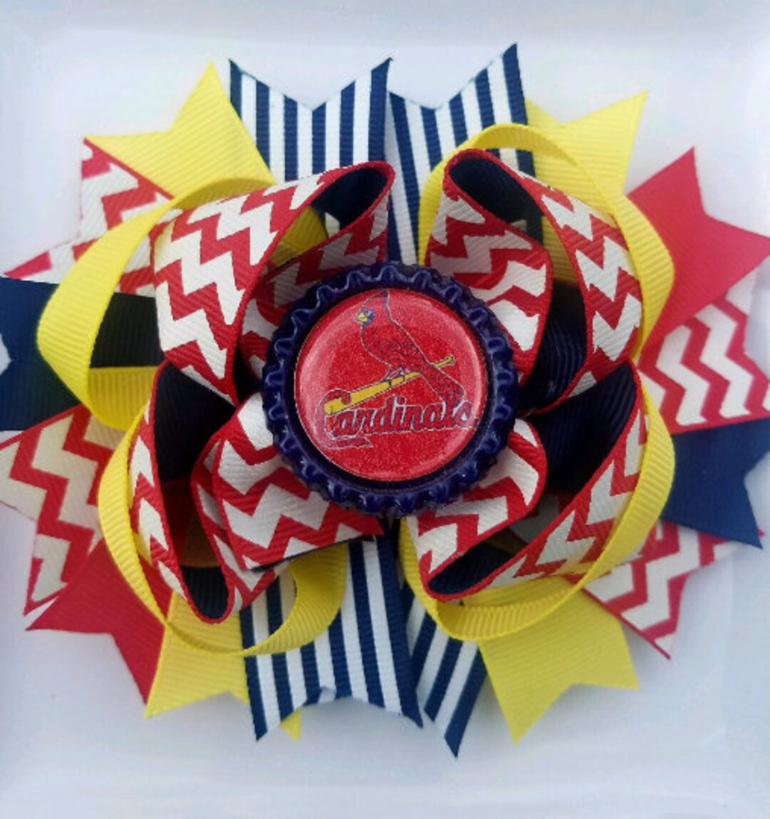 MLB Cardinals Baseball Navy Blue Red Yellow White Bottle Cap Hair Bow 5 ...