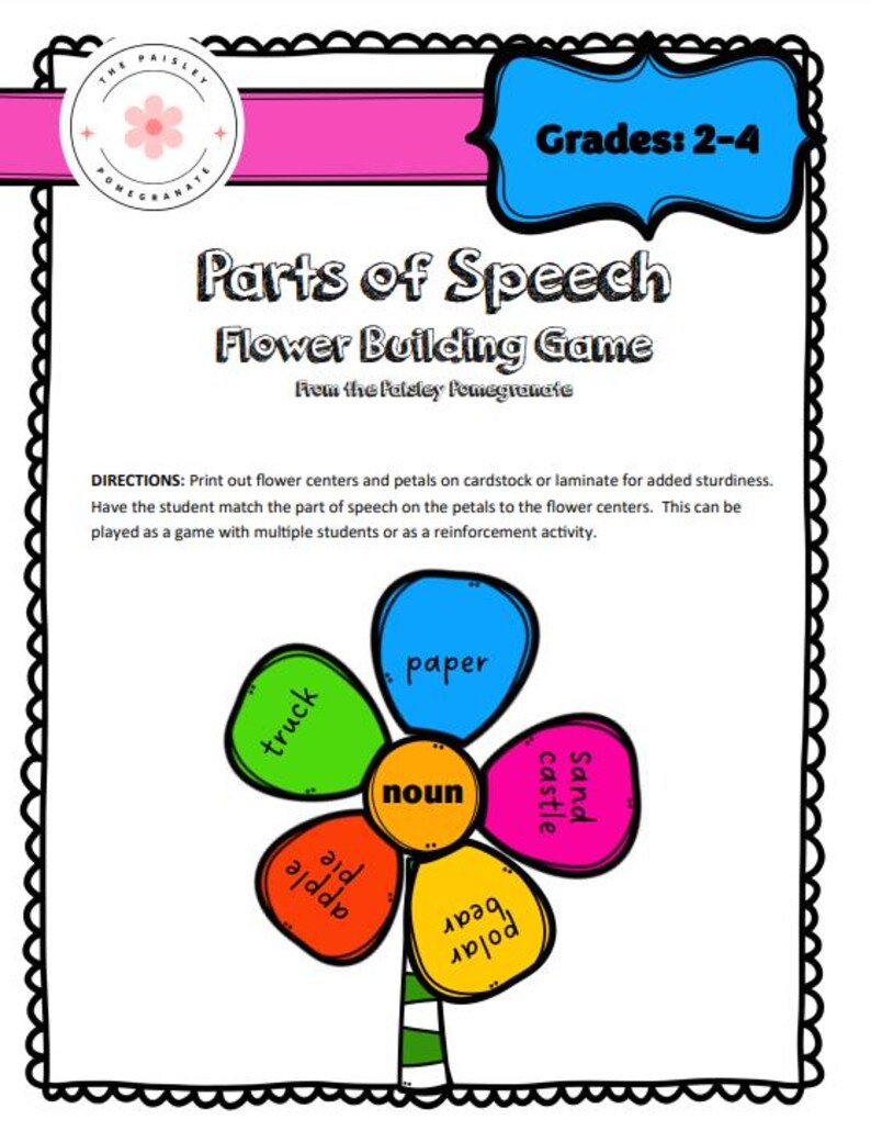 Parts of Speech: Flower Building Game - Etsy