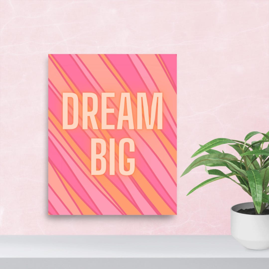 Dream Big Motivational Quote,inspiring Wall Art,retro Pink & Orange ...