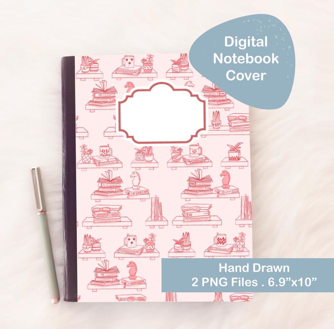 Pink Bookshelf Notebook Cover Printable: Hand-drawn Design (digital ...