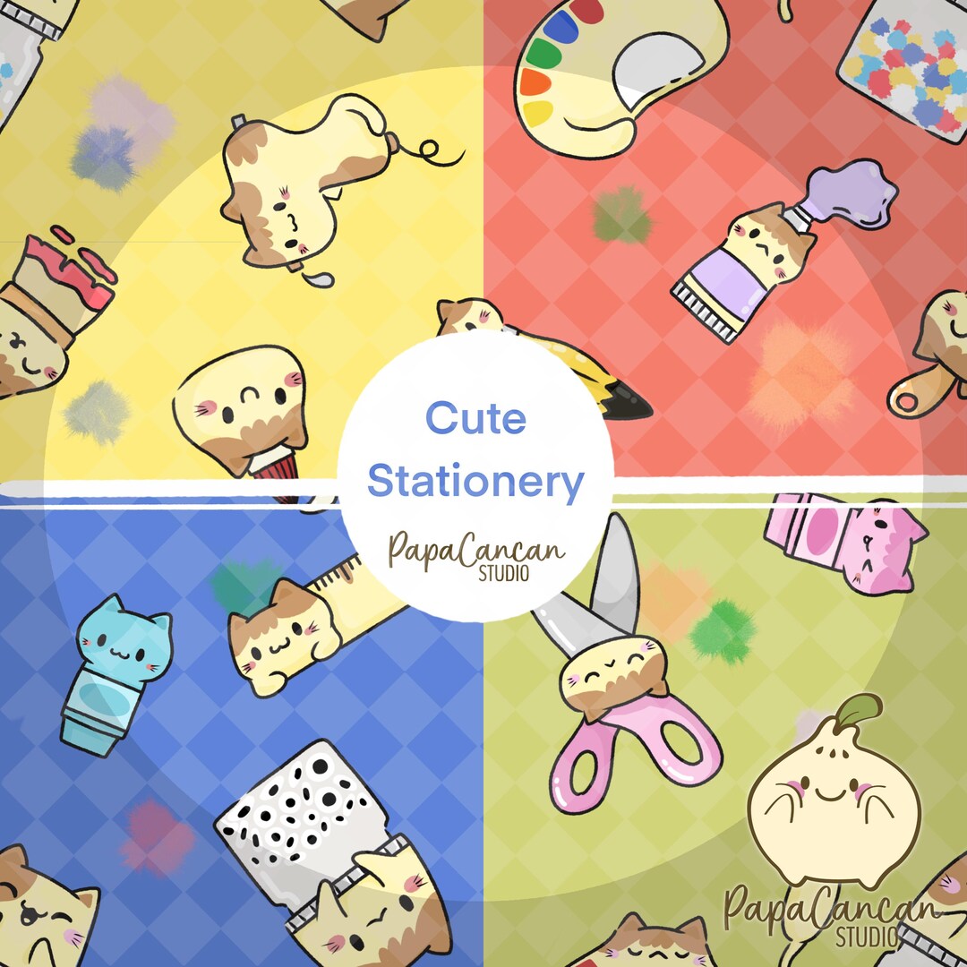 Cute Stationery Seamless Pattern, Digital Pattern, PNG Download, Hand ...