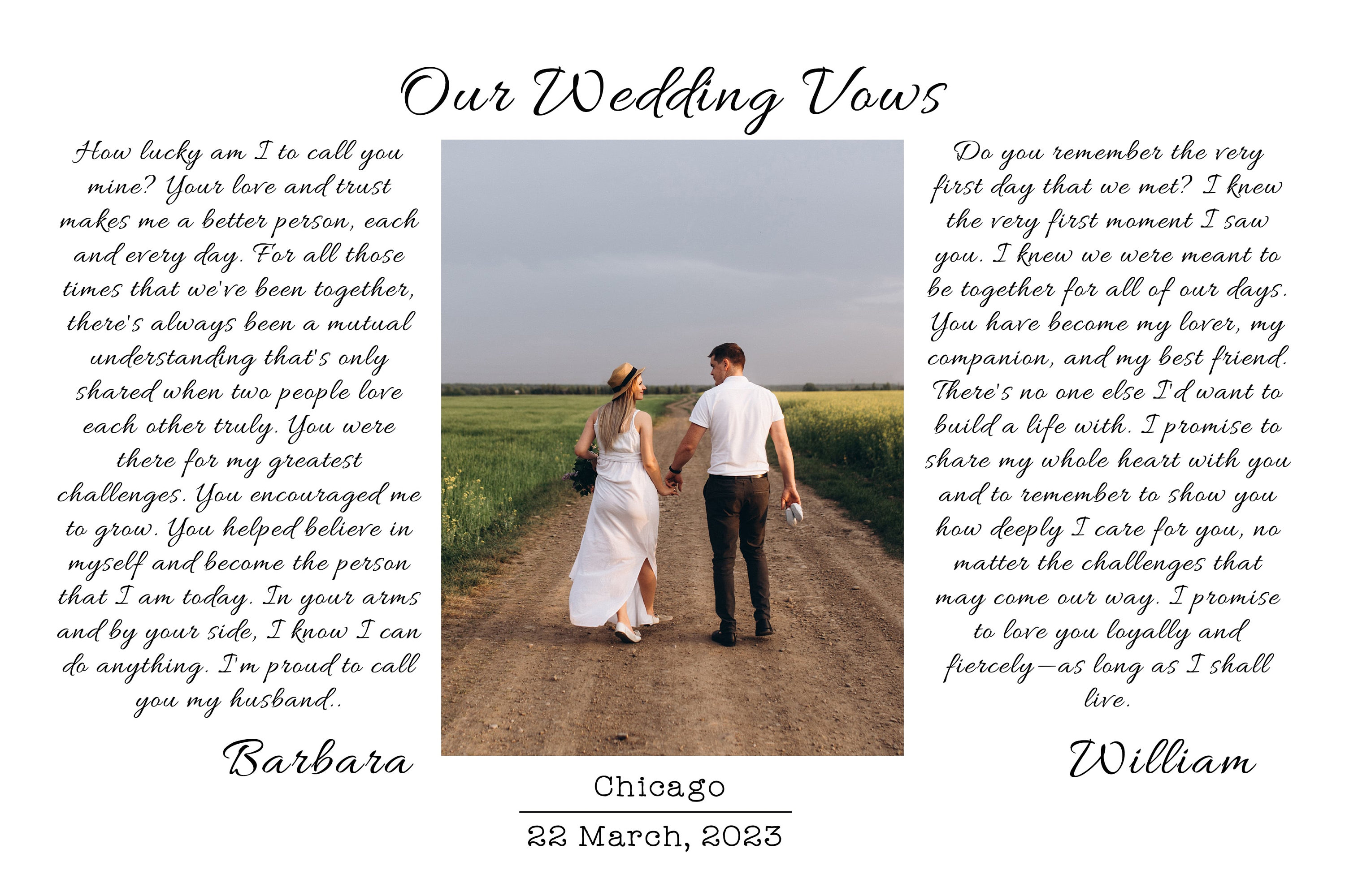 Personalized Wedding Vow Poster, Wedding Anniversary Gift, Wedding Vows ...