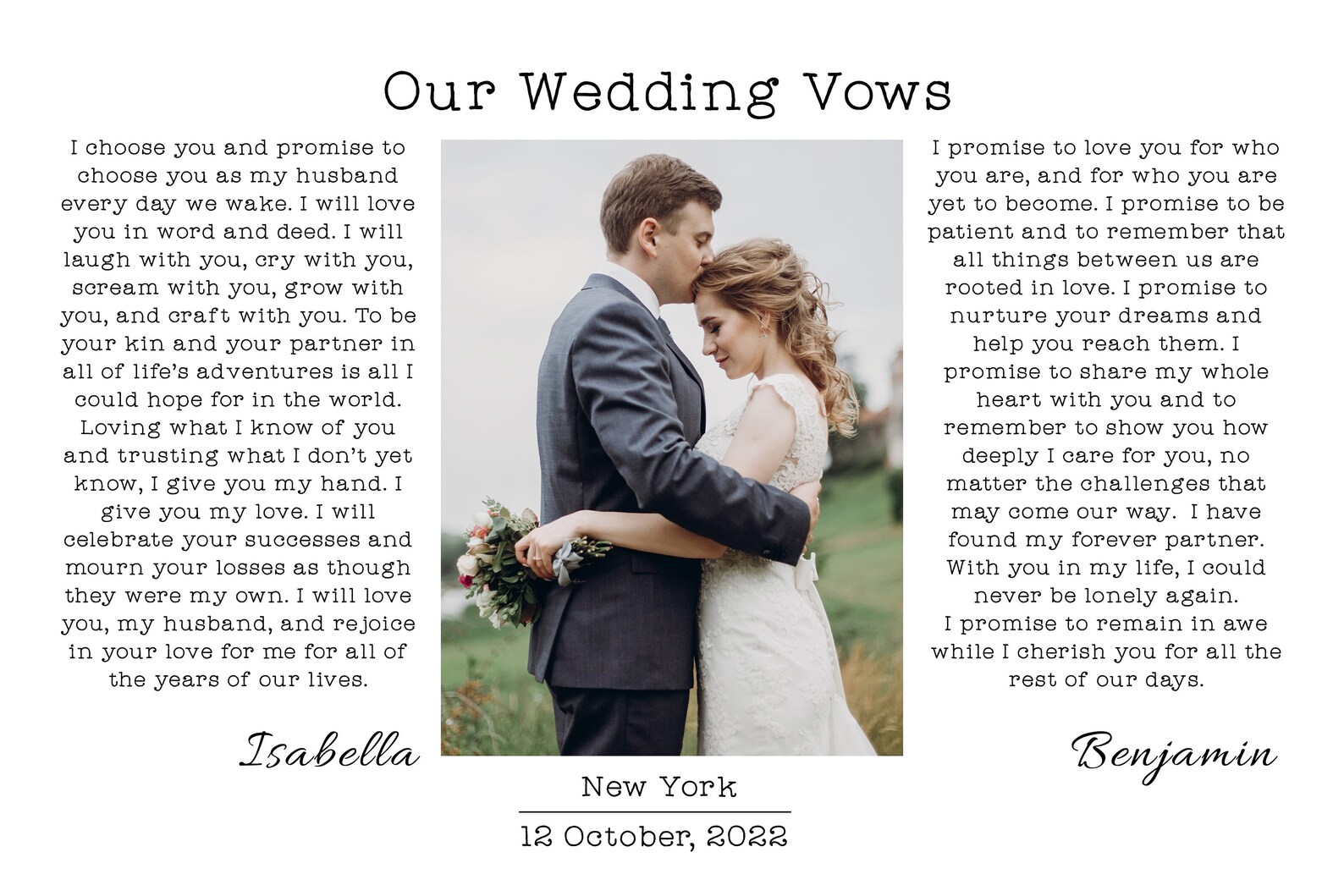 Personalized Wedding Vow Poster, Wedding Anniversary Gift, Wedding Vows ...