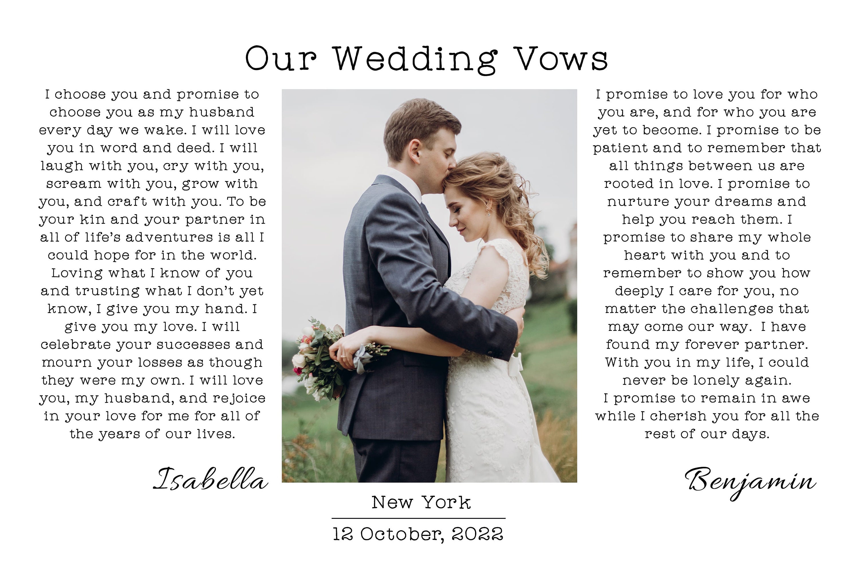 Personalized Wedding Vow Poster, Wedding Anniversary Gift, Wedding Vows ...