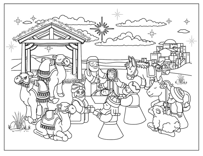 Nativity Scene Coloring Sheet - Etsy