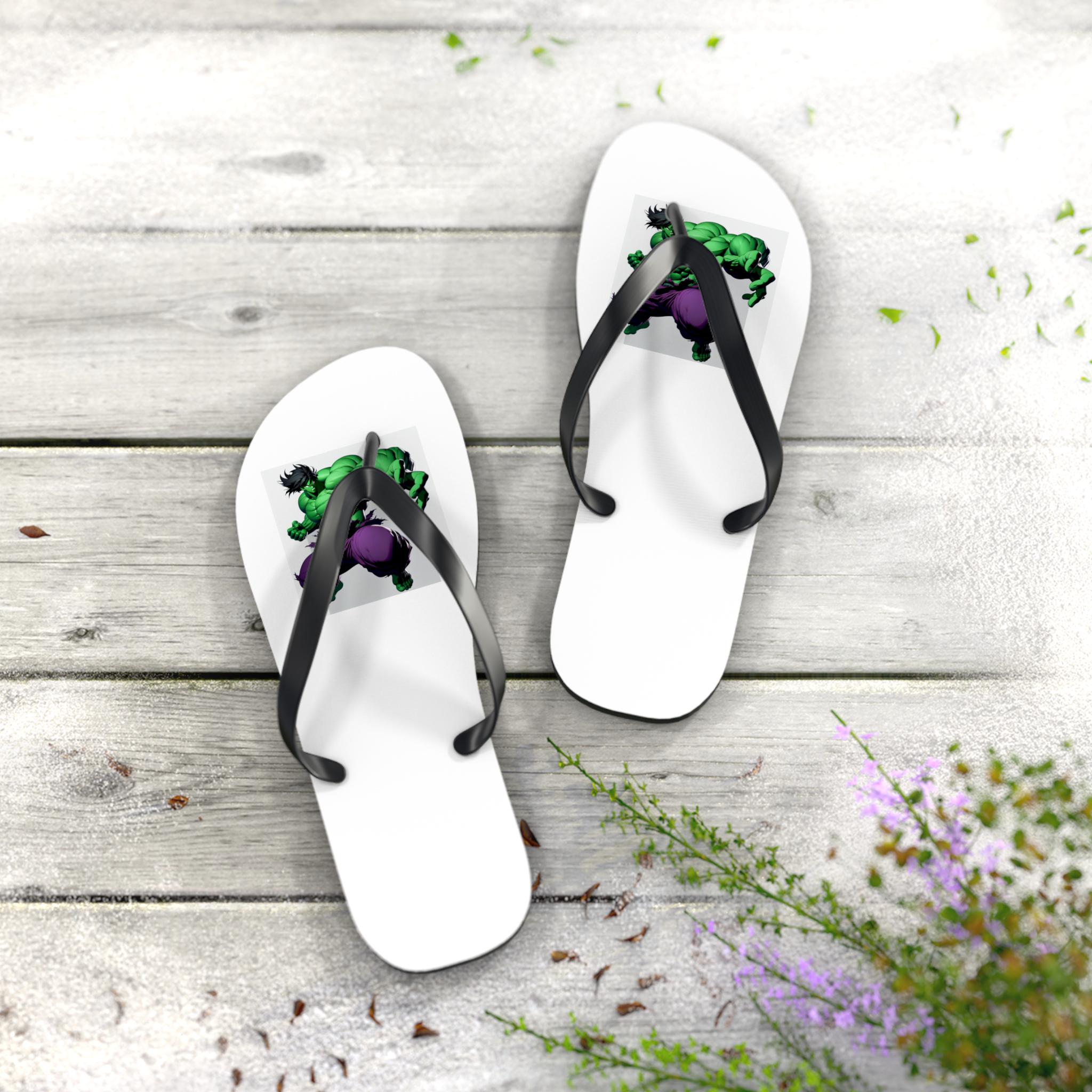 Nerdy Comic Flip Flops: Vintage Hulk Beach Sandals for Kids - Unique ...
