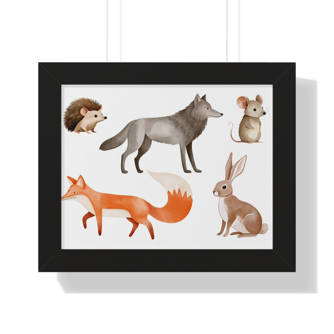 Watercolor Woodland Creatures Framed Print – Horizontal Nursery Wall ...