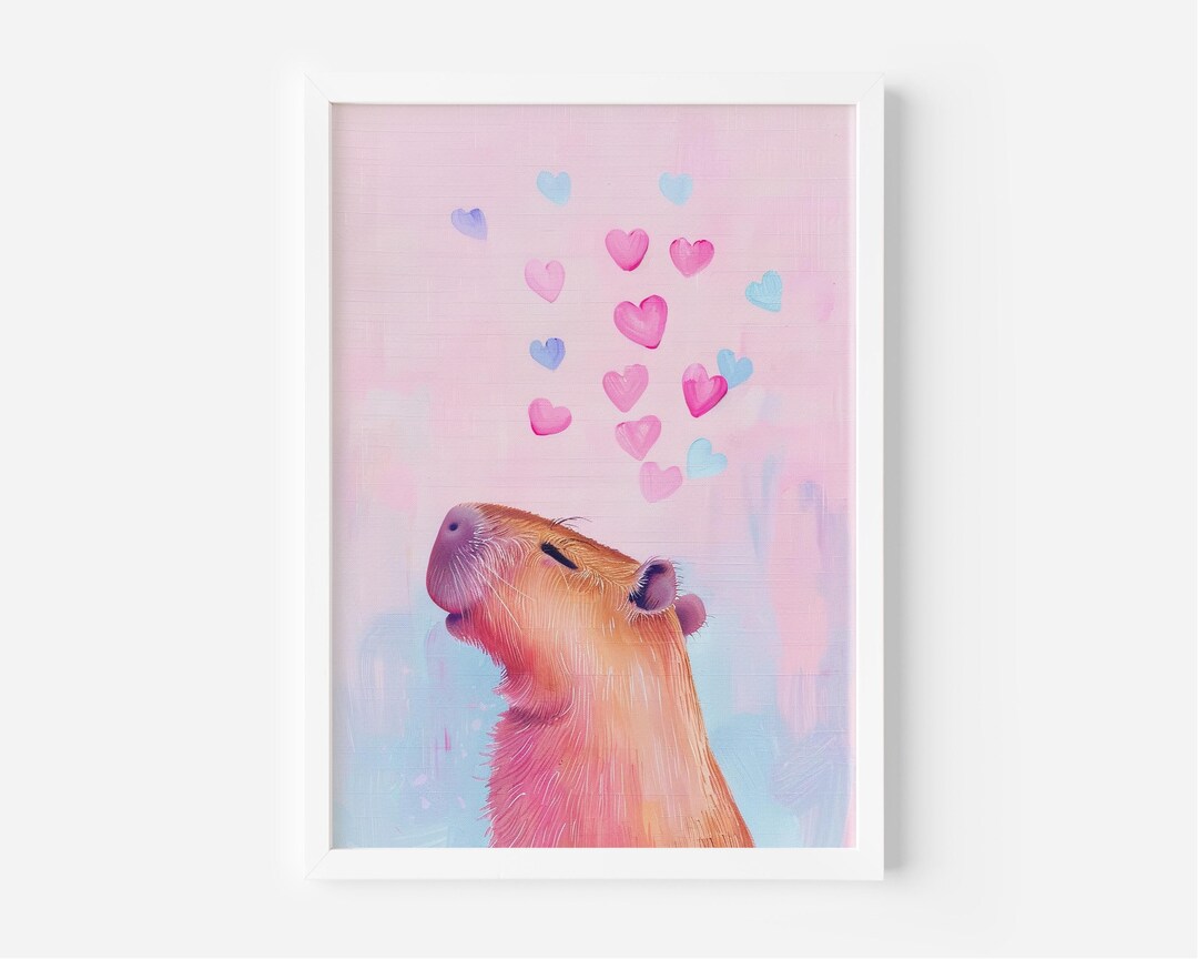 Capybara in Love Colorful Pink Painting Happy Capy Animal Portrait ...