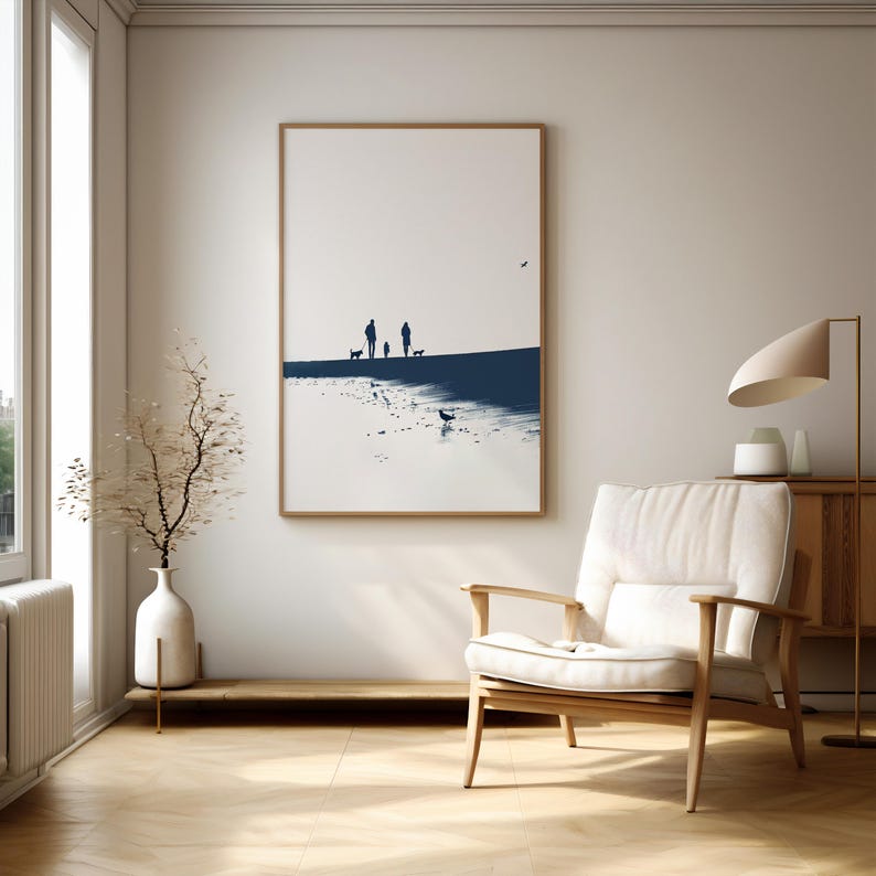 Coastal Dog Walk | Minimalist East Coast Art | Coastal Dog Sketch ...