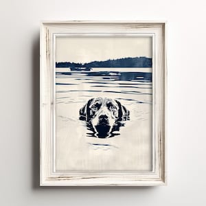 Labrador Retriever Swim | Happy Water Dog Print | Lake Water Pup Art ...