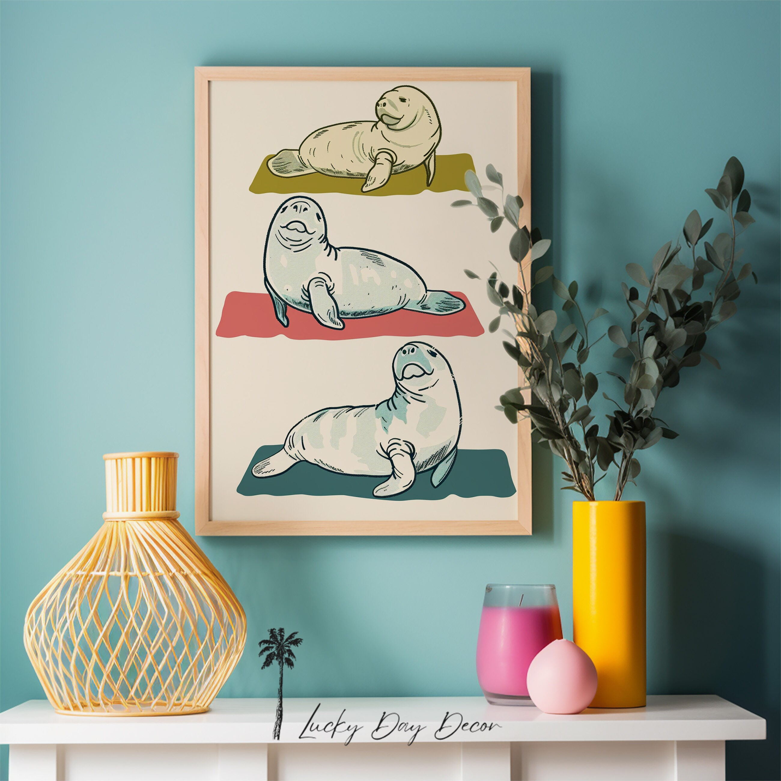 Sea Cow Yoga Poses Whimsical Manatees Stretching Sea Cows Exercising ...