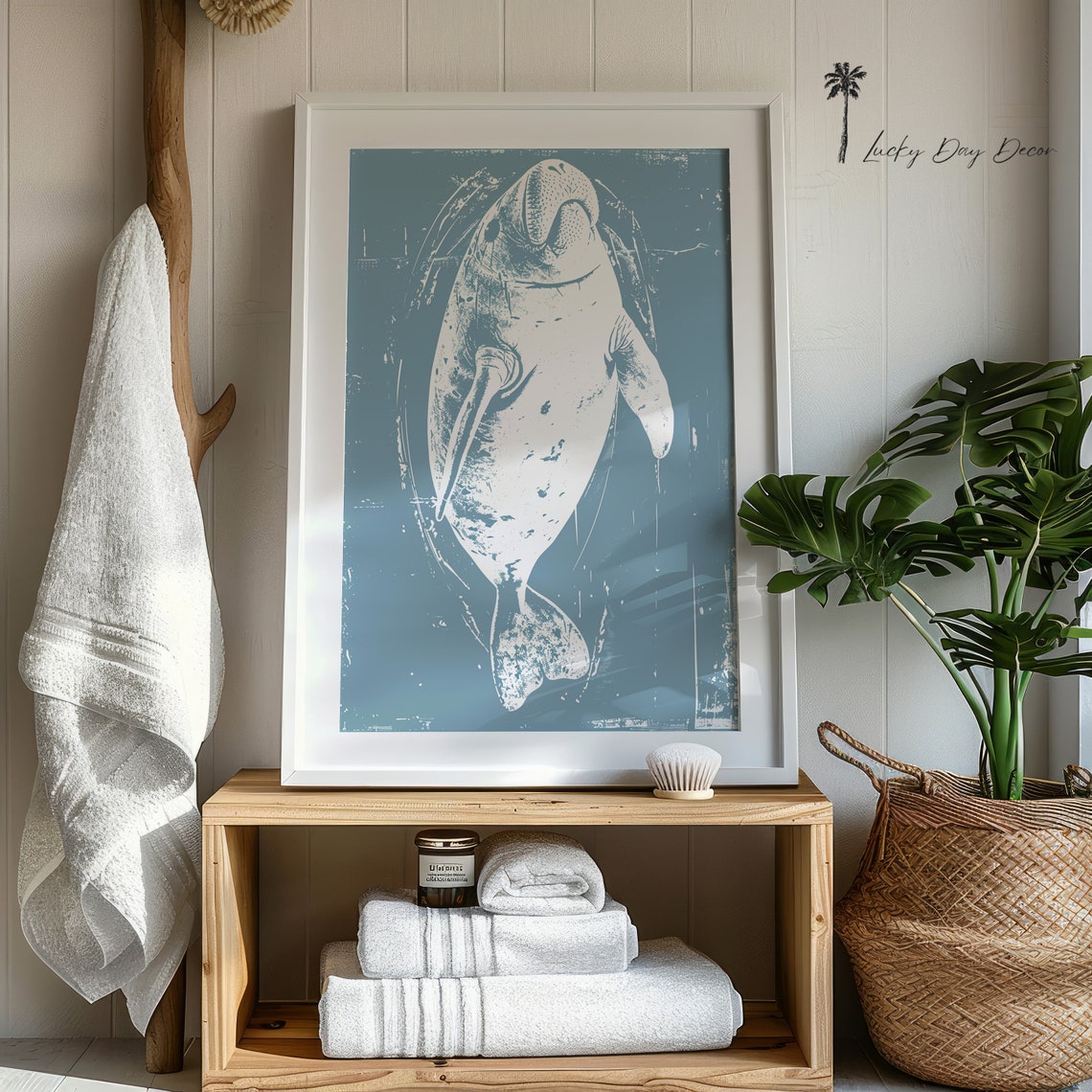 Turquoise Gulf Manatee Coastal Beach Home Prints Simple Nautical Art ...