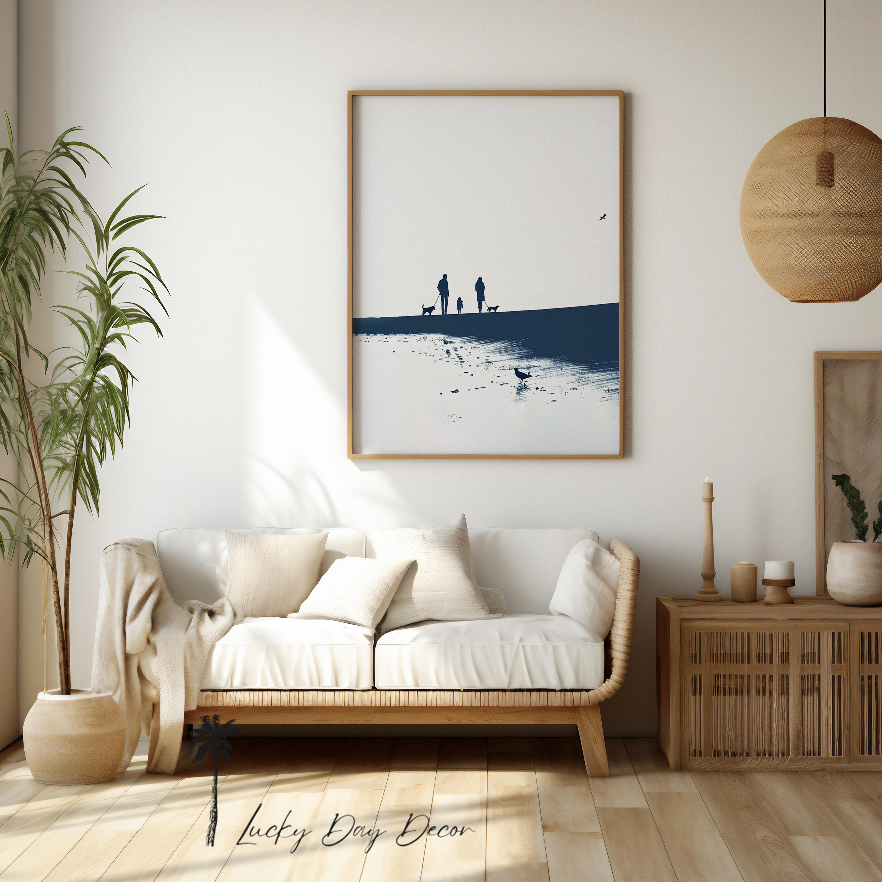 Coastal Dog Walk | Minimalist East Coast Art | Coastal Dog Sketch ...