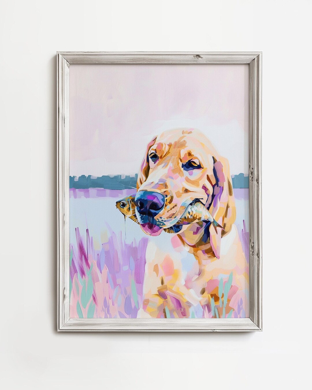 Bloodhound Finds A Fish | Colorful Pastel Dog Art Print for Dog Moms ...