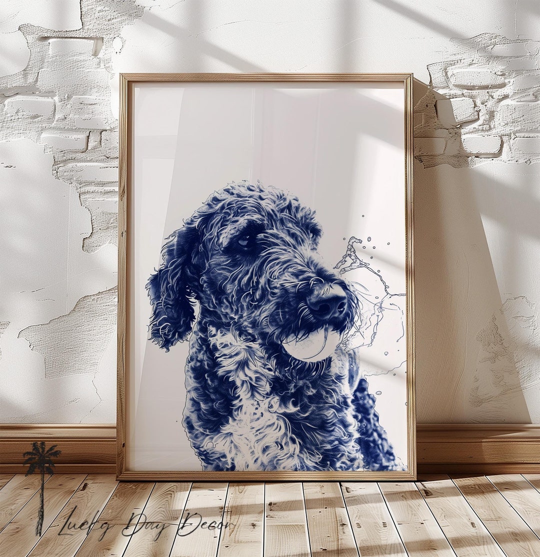 Wirehaired Griffon Doodle Playing | Summer Dog Art | Cute Waterdog ...