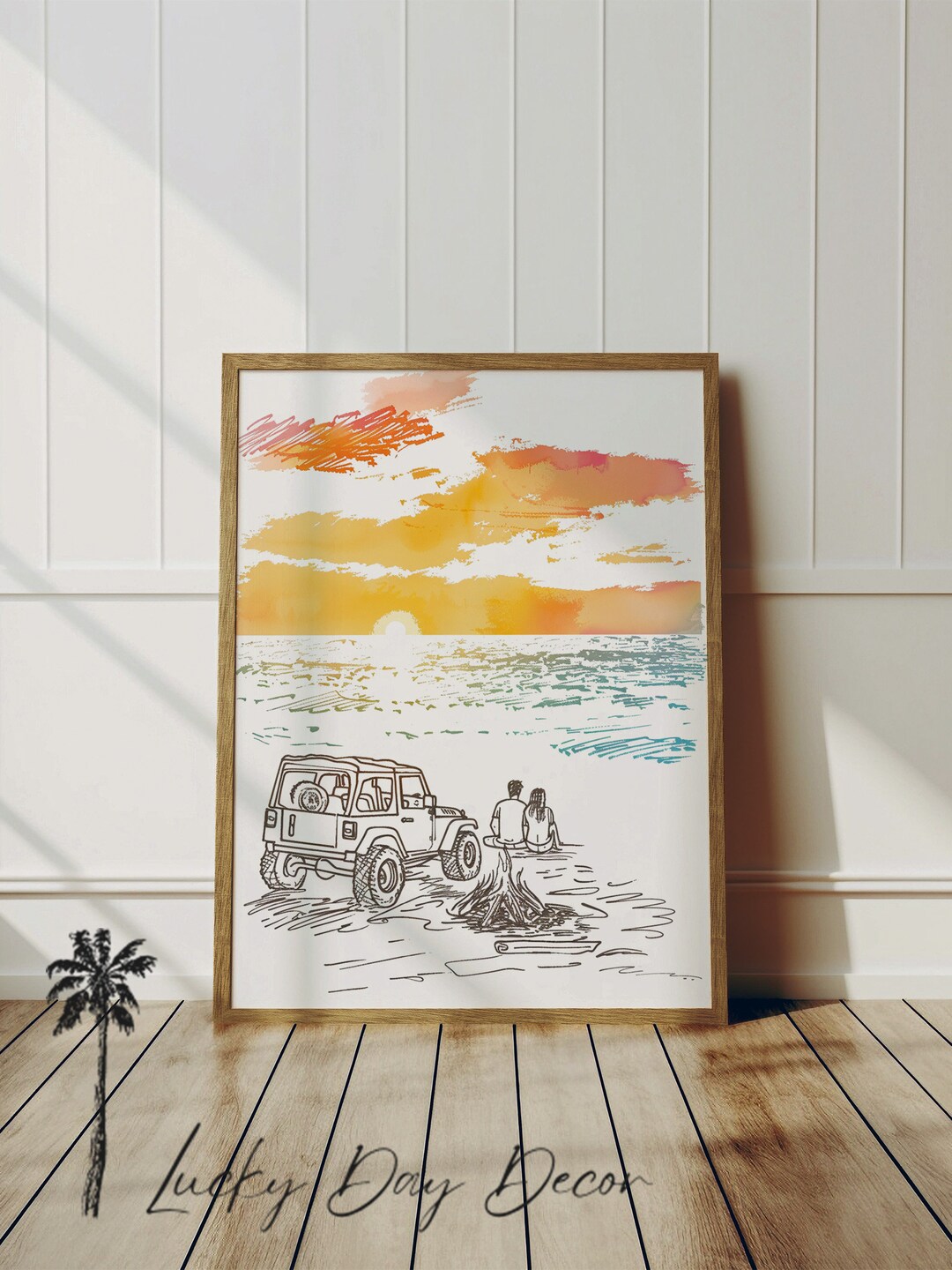 Perfect Sunset on Beach | Buggie Beach Lovers Art | Sunset Coastal Wall ...