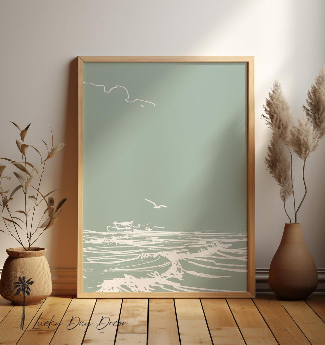 Beach Day Sketch Ocean Waves - Simplistic Beach Life - Nursery Children ...