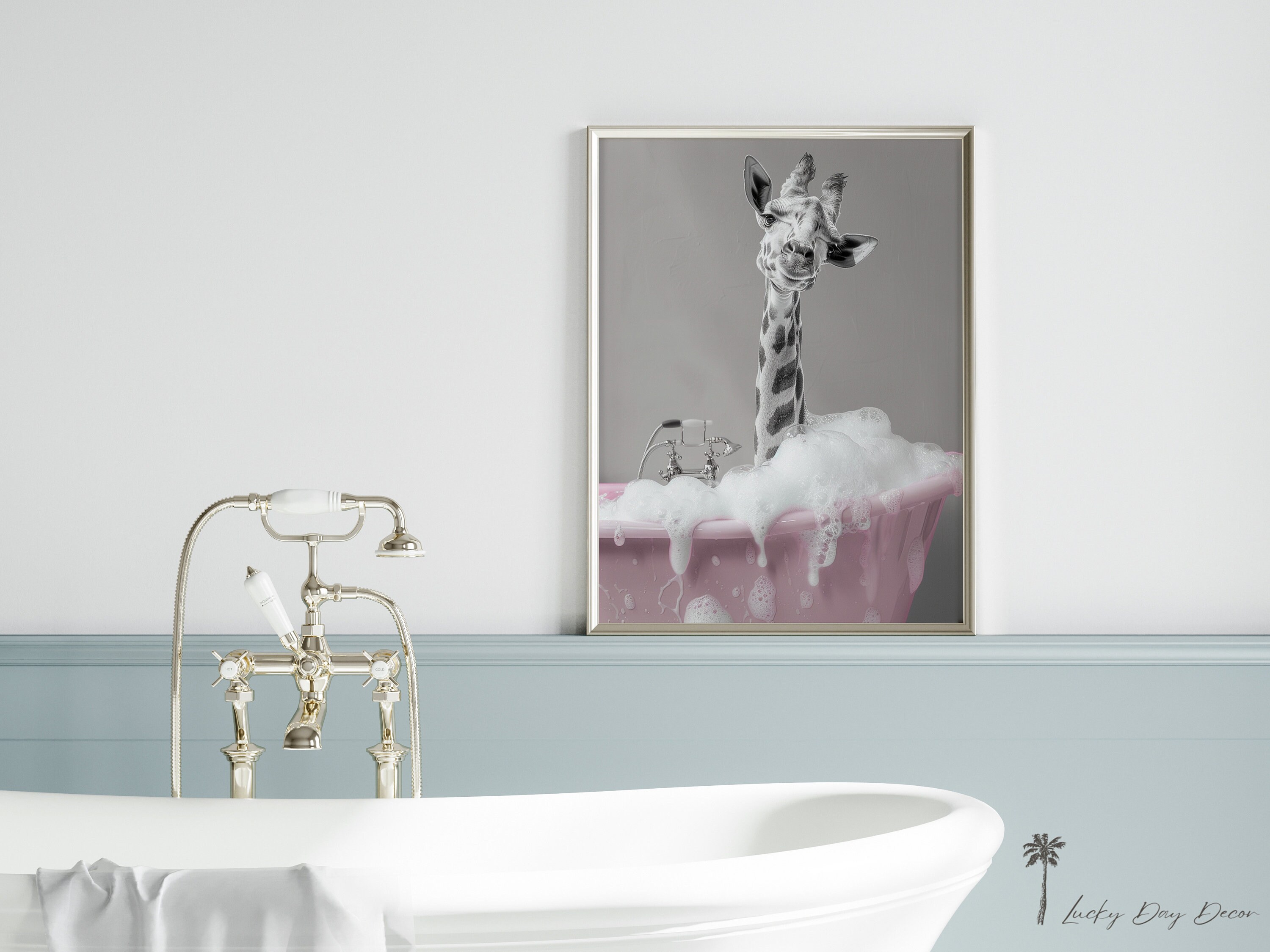 Giraffe in Pink Bubble Bath Whimsical Giraffe Spa Day Life Funny ...