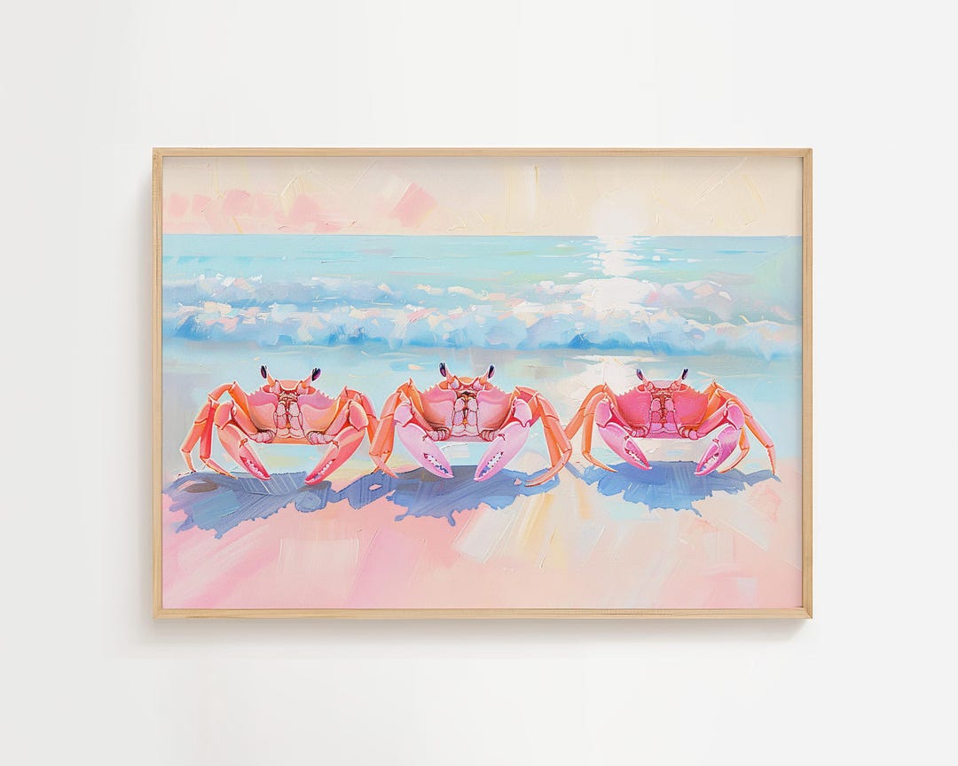 Happy Beach Crab Trio | Sea Life Coastal Painting | Whimsical Sandy ...