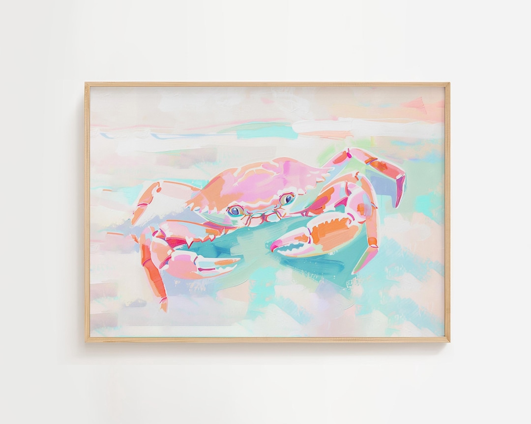 Pastel Sea Crab Art | Colorful Sea Life Painting | Coastal Decor Art ...