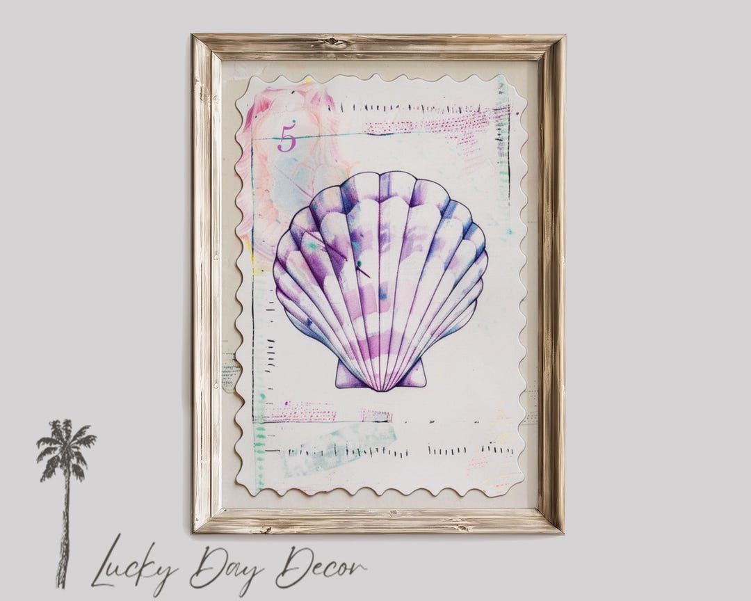Sea Shell Vintage Postage Stamp | Retro Beach Sea Shell Print ...