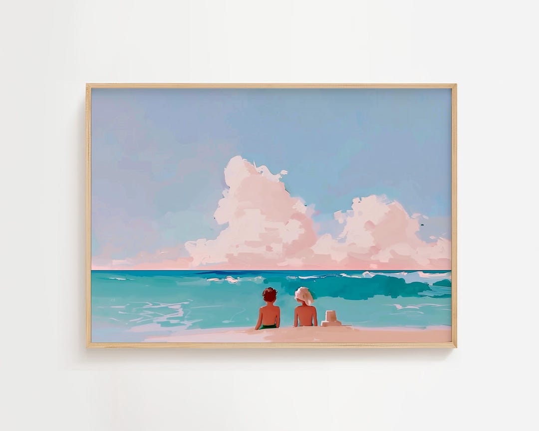 Children in Sand | Dreamy Coastal Nursery | Pretty Beach Painting ...