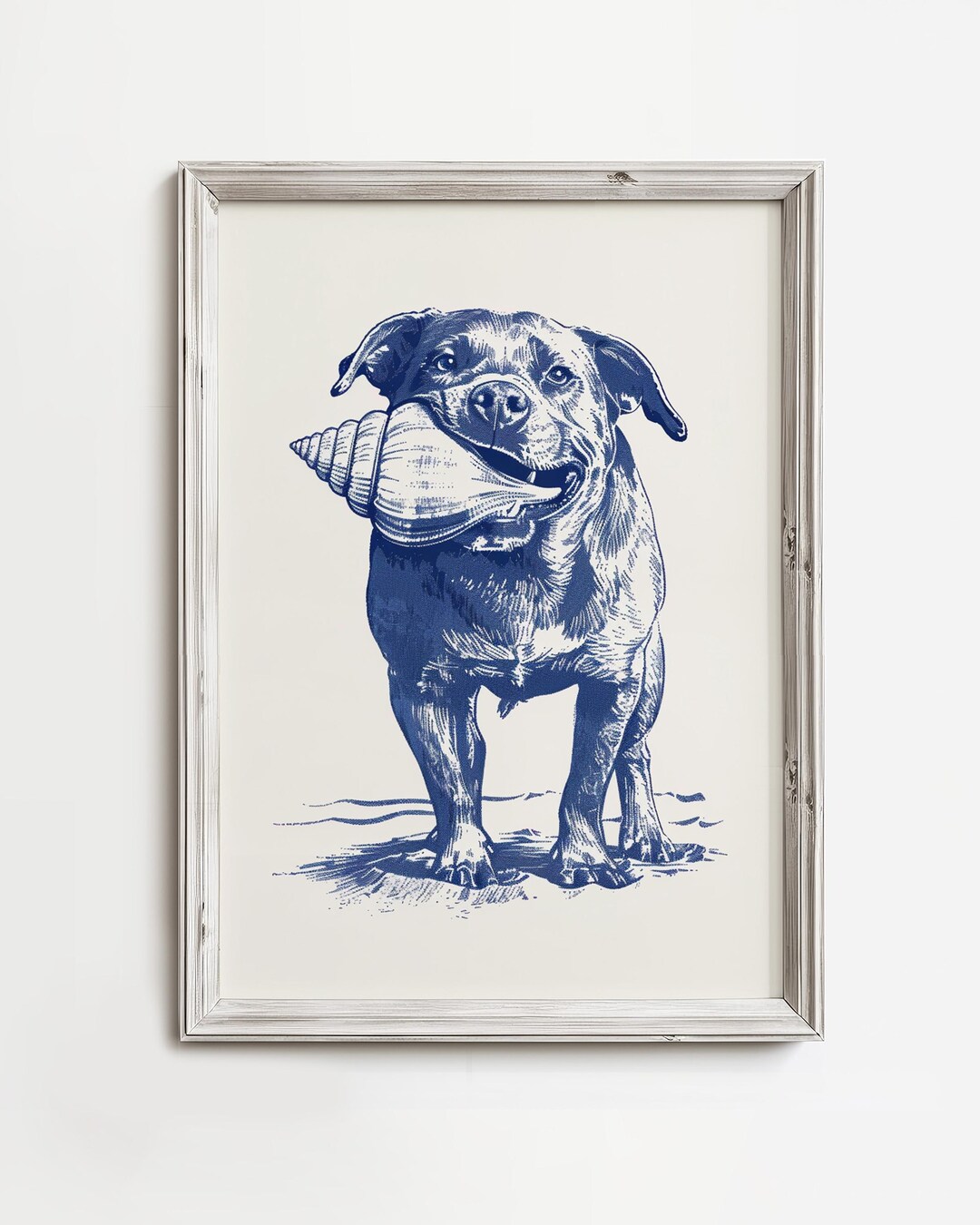Mutt Finds A Shell | Summertime Dog Sketch Art | Happy Dog Lover Print ...