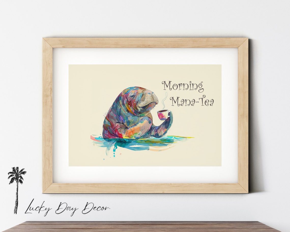 Morning Manatea Humorous Sea Cow manatee Kitchen Print Sea Life Lovers ...