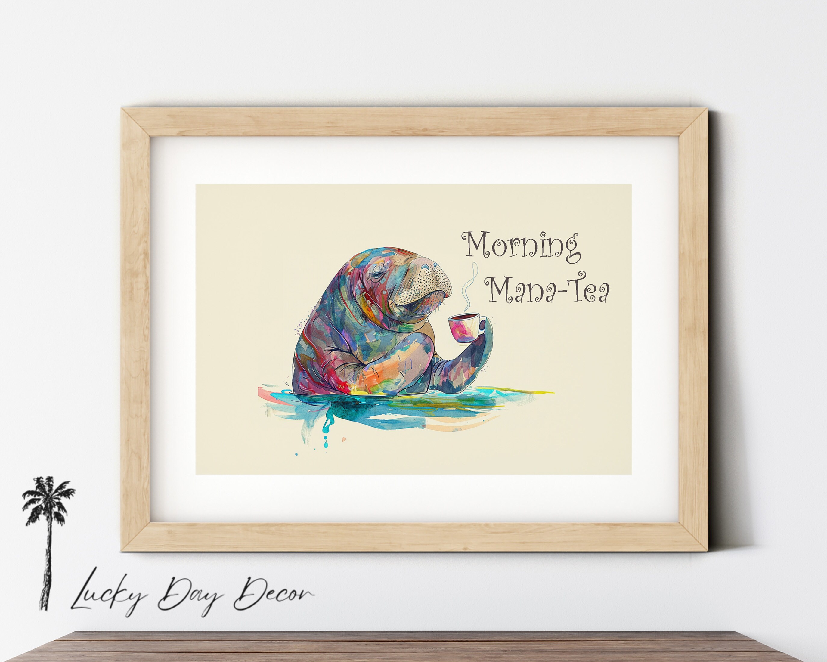 Morning Manatea Humorous Sea Cow manatee Kitchen Print Sea Life Lovers ...