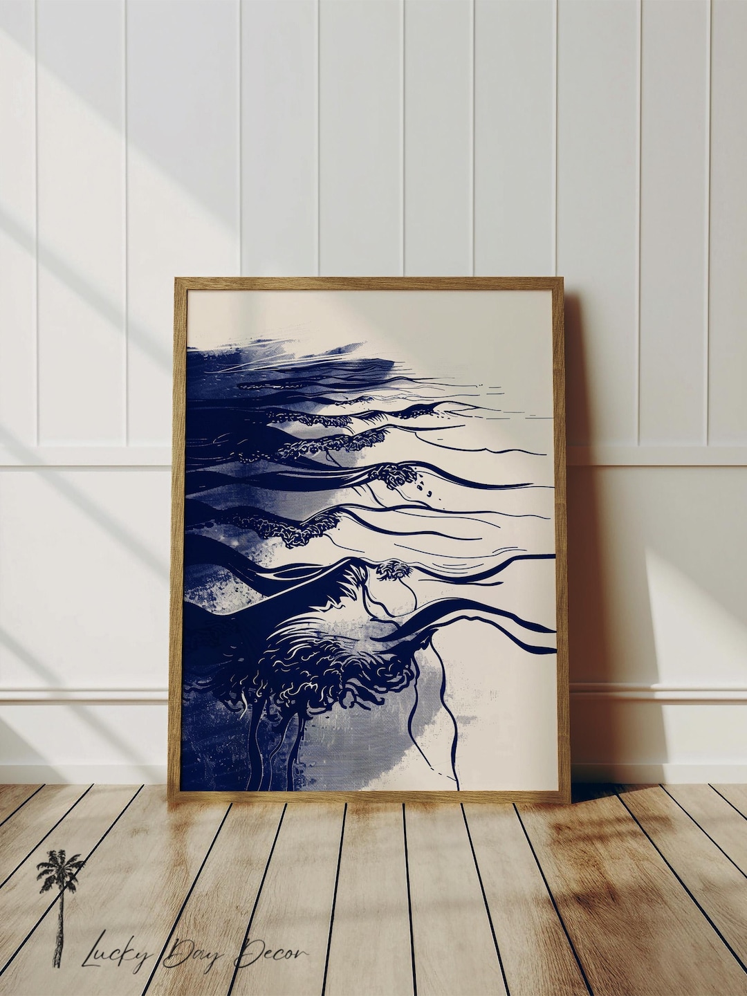 Coastal Breeze Cresting Waves | Blue Vintage Beach Print | Coastal ...