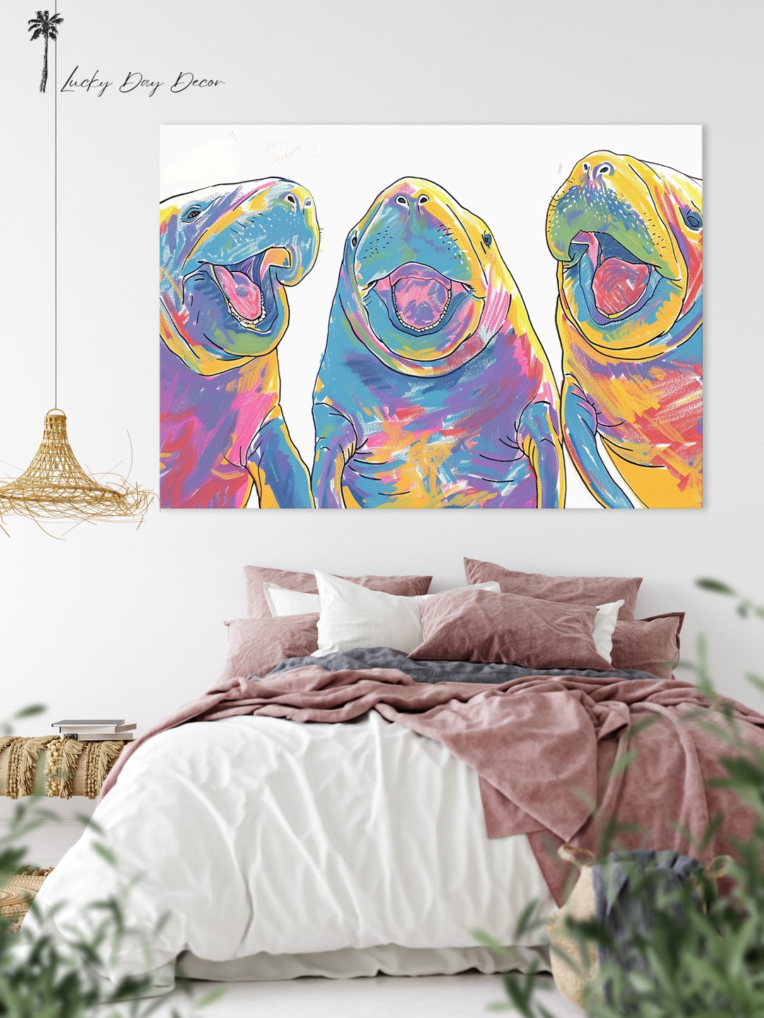 Happy Manatee Day Funny Sea Cow Poster Laughing Whimsical Manatee Sea ...