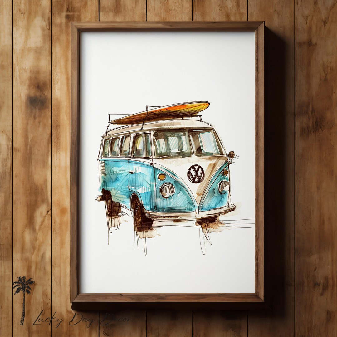 Vintage California Surf Van Vintage California Coastal Surfer Art Fun ...