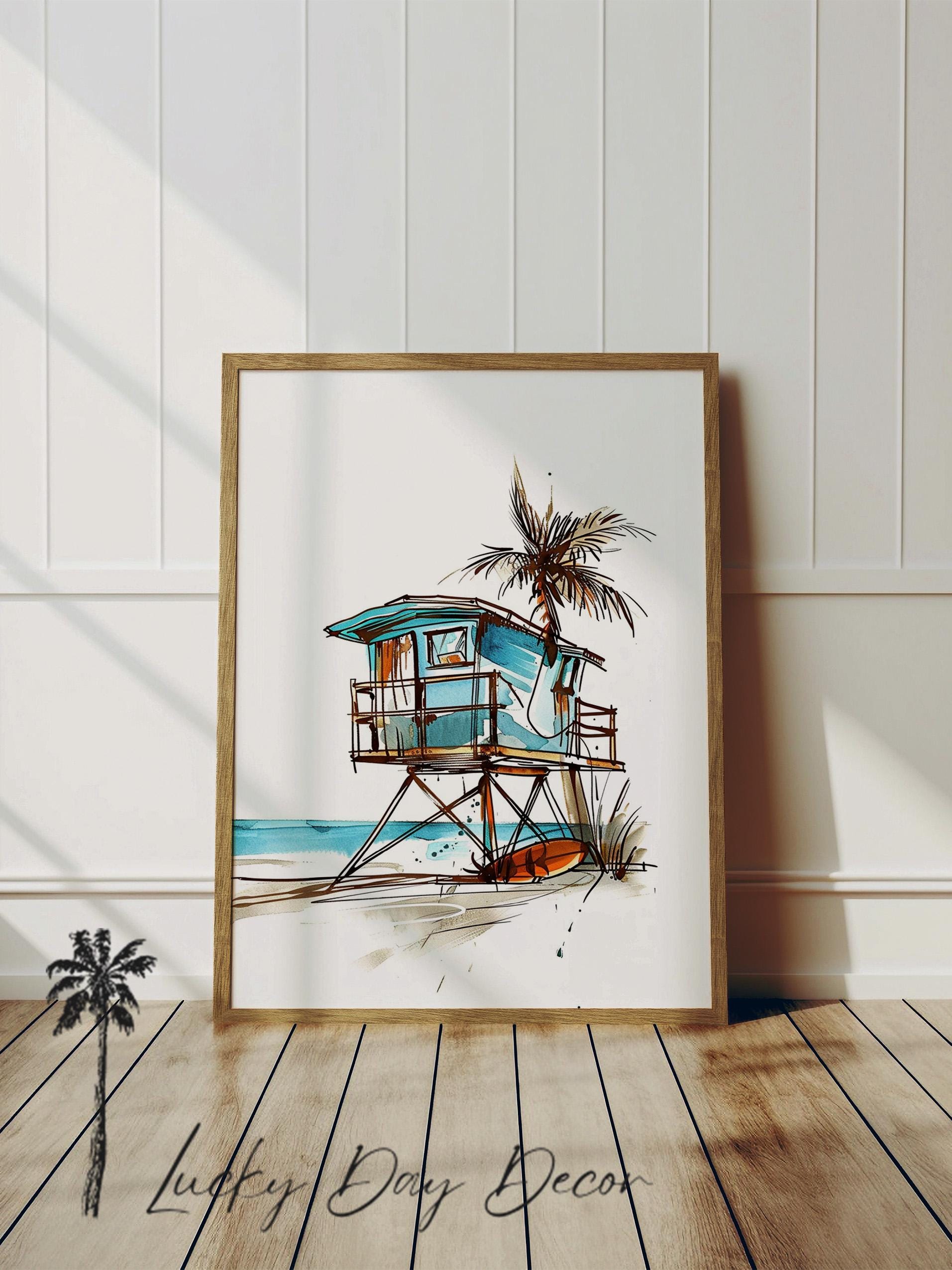 Vintage Lifeguard House Sketch | Retro California Coastal Art | Fun ...