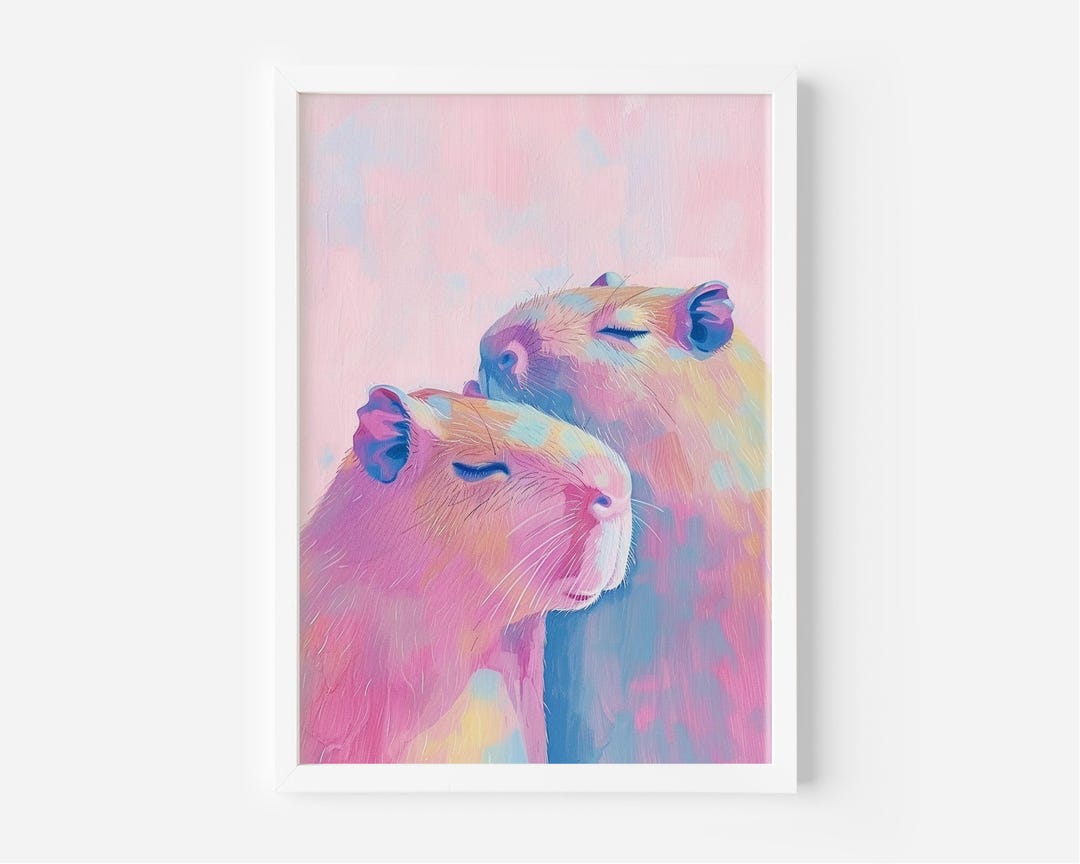Happy Capys Romantic Capybaras Valentines Colorful Pink Painting Dreamy ...