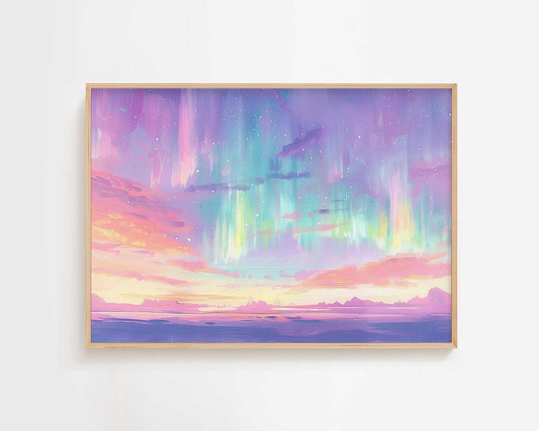 Northern Lights Aurora Borealis | Colorful Night Sky Pastel Painting ...