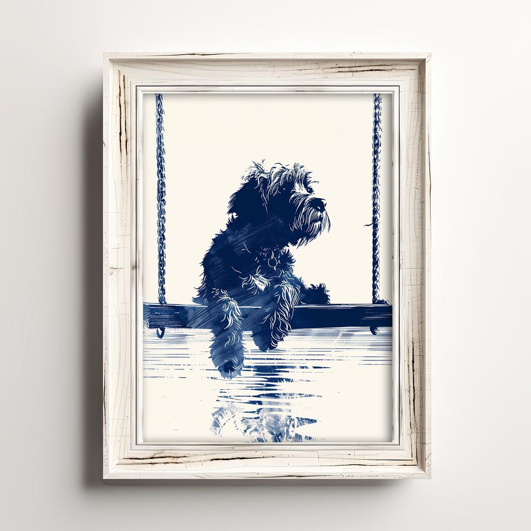 Benji Doodle on A Swing | Water Dog Artwork | Lake Coastal Beach ...