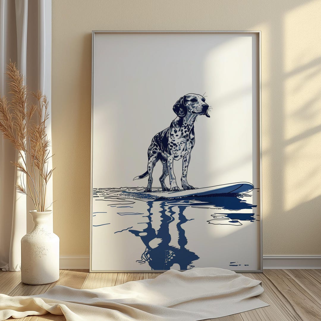 Surfing Beagle on Surfboard Coastal Home Decor Fun and Adorable Wall ...