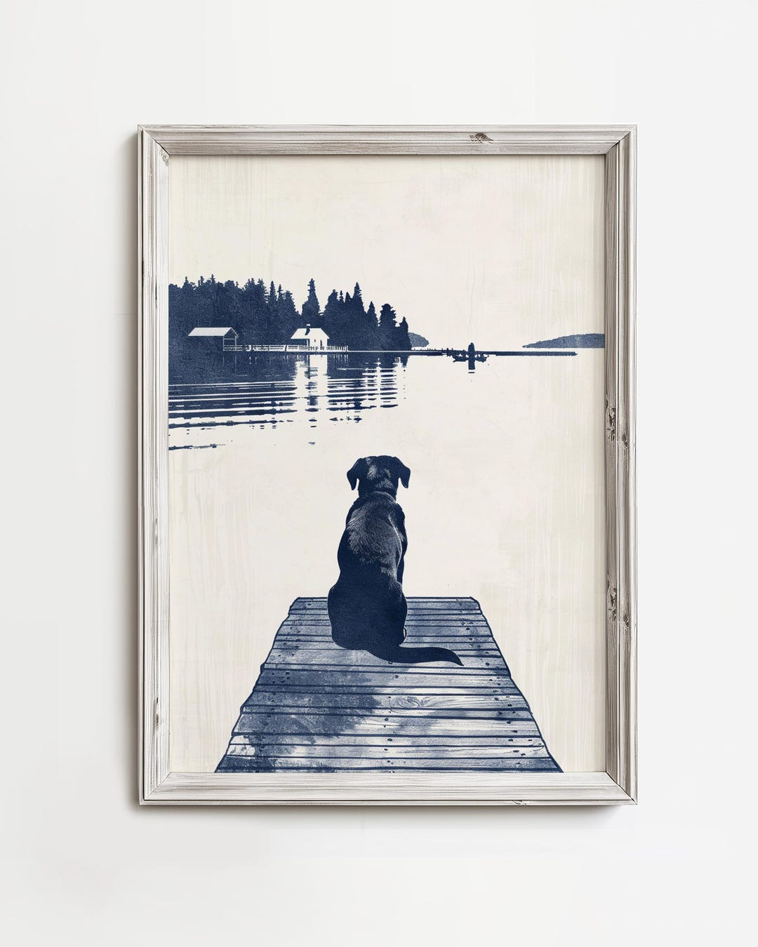 Black Labrador on Lake Dock - Summertime Dog Sketch Art - Happy Dog ...