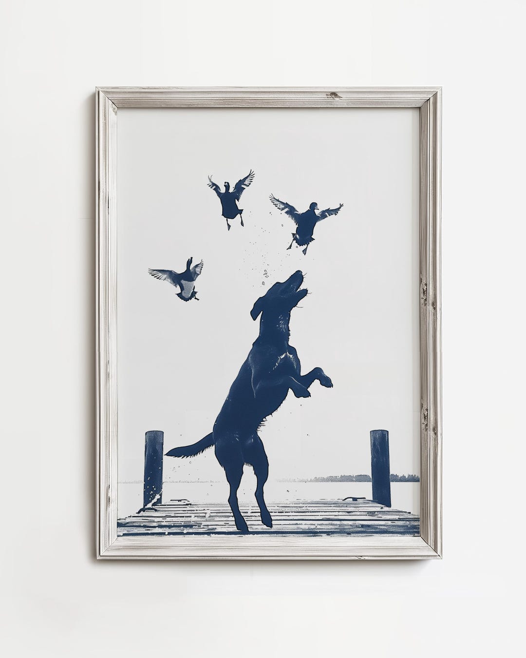 Dog Chasing Ducks | Summer Lake Dog Art | Funny Cute Waterdog Print ...